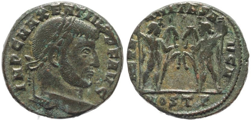Silvered Ancient Roman coin of Maxentius - AETERNITAS AVG N - Ostia ...