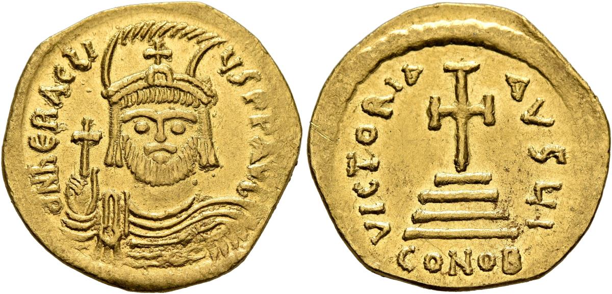 Byzantine coin of Heraclius - Gold Solidus - Constantinopolis ...