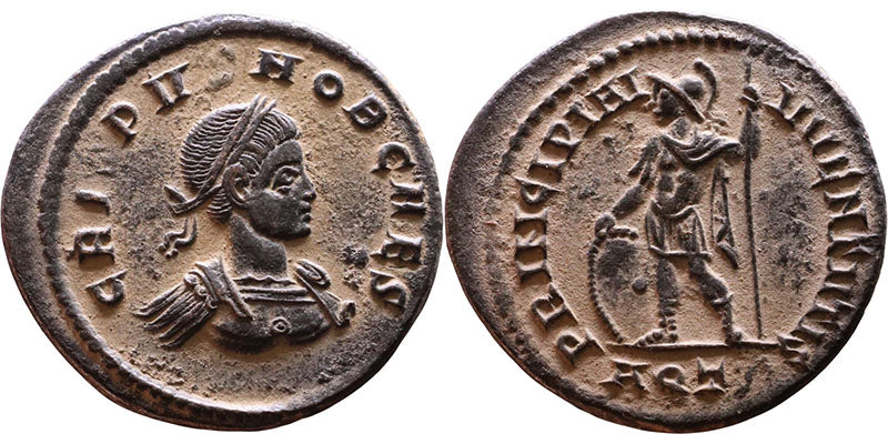 Ancient Roman coin of Crispus - PRINCIPIA IVVENTVTIS - Aquileia ...
