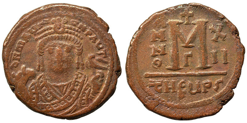 Ancient Byzantine coin of Maurice Tiberius AE28 Follis - Antioch ...