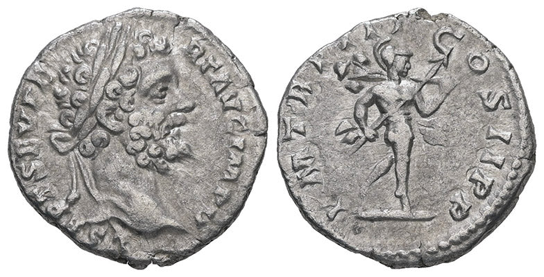 Ancient Roman silver coin of the Emperor Septimius Severus minted in L ...