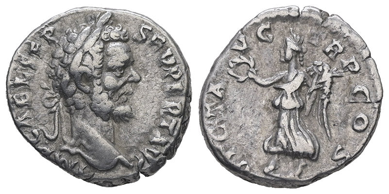 Ancient Roman silver coin of the Emperor Septimius Severus minted in R ...