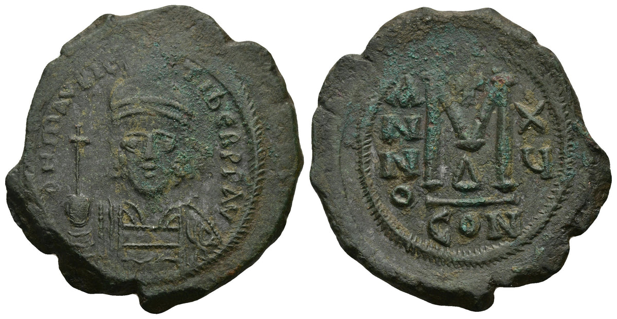 Ancient Byzantine coin of Maurice Tiberius AE32 Follis - Constantinopl ...