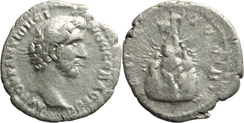Ancient Roman silver coin of the Emperor Antoninus Pius minted in Caes ...