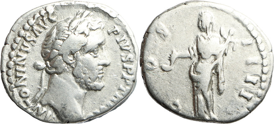 Ancient Roman silver coin of the Emperor Antoninus Pius minted in Rome ...
