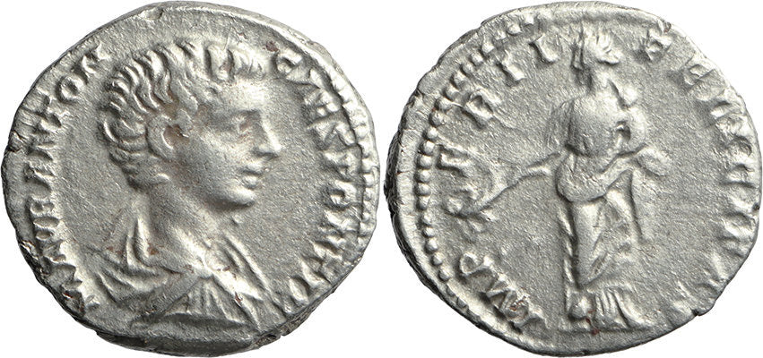 Ancient Roman silver coin of Caracalla as Caesar minted in Rome ...