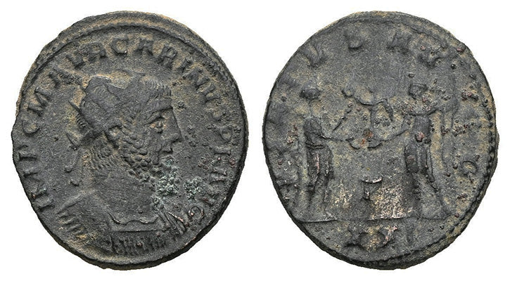 aVF Ancient Roman part silvered coin of the Emperor Carinus – Cerberus ...