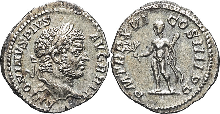 EF+ Ancient Roman silver denarius of Caracalla as Augustus minted in R ...