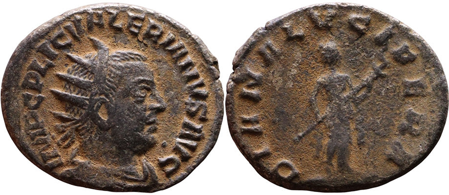Ancient Roman billon silver coin of Valerian as Augustus minted in Ant ...