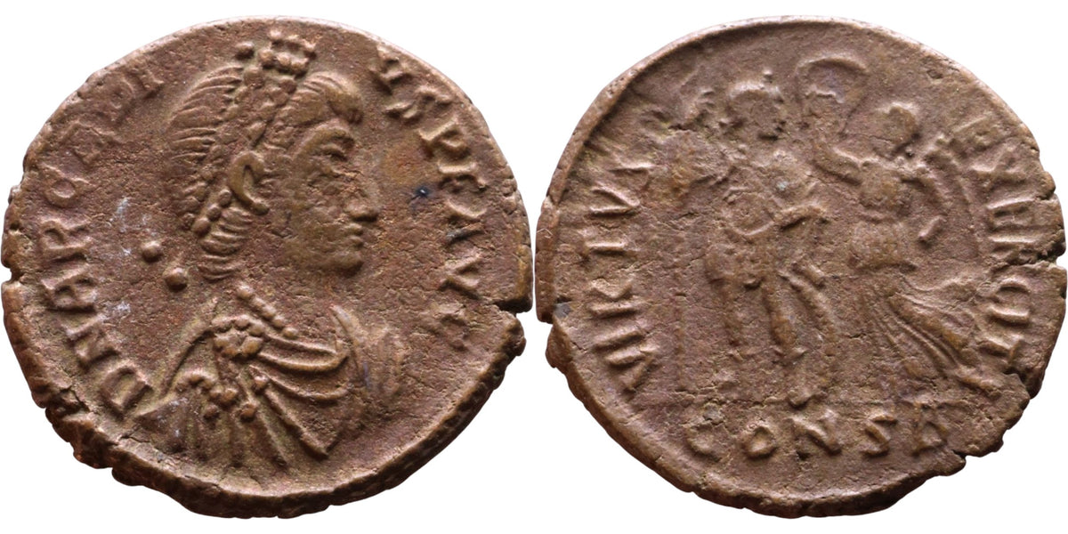 Ancient Roman coin of Arcadius minted in Constantinople - VIRTVS EXERC ...