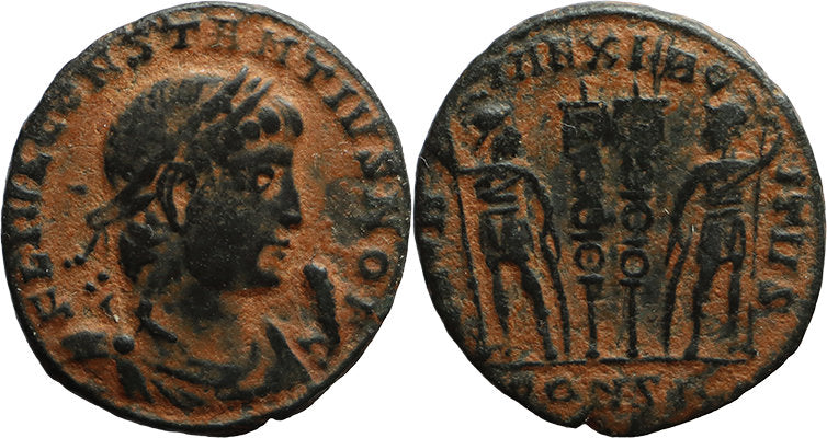 Ancient Roman coin of Constantius II as Caesar minted in Constantinopo ...