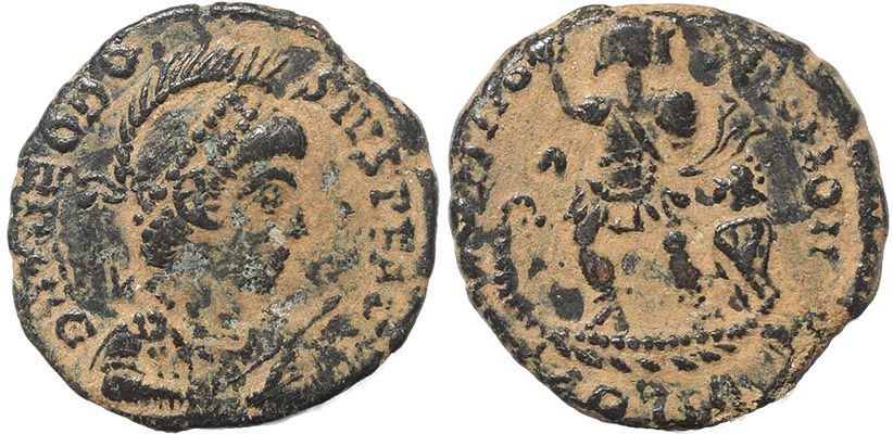 Roman coin of Theodosius I Ae2 - GLORIA ROMANORVM – Cerberus Ancient ...