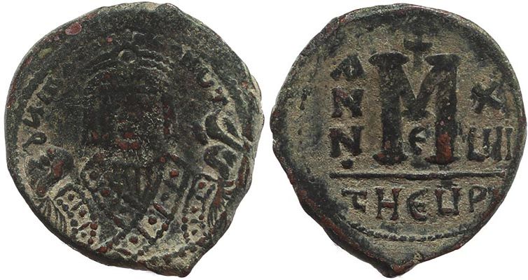 Byzantine coin of Maurice Tiberius AE Follis - Antioch - Year 17 ...