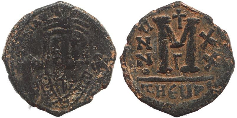 Byzantine coin of Maurice Tiberius AE Follis - Antioch - Year 20 ...