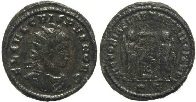 Ancient Roman coin of Crispus - VICTORIAE LAETAE PRINC PERP - Ticinum ...