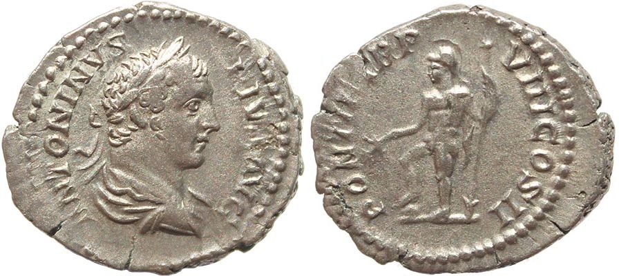 Roman coin of Caracalla AR silver denarius - PONTIF TR P VIII COS II ...