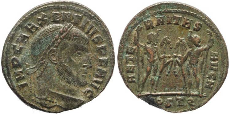 Silvered Ancient Roman coin of Maxentius - AETERNITAS AVG N - Ostia ...