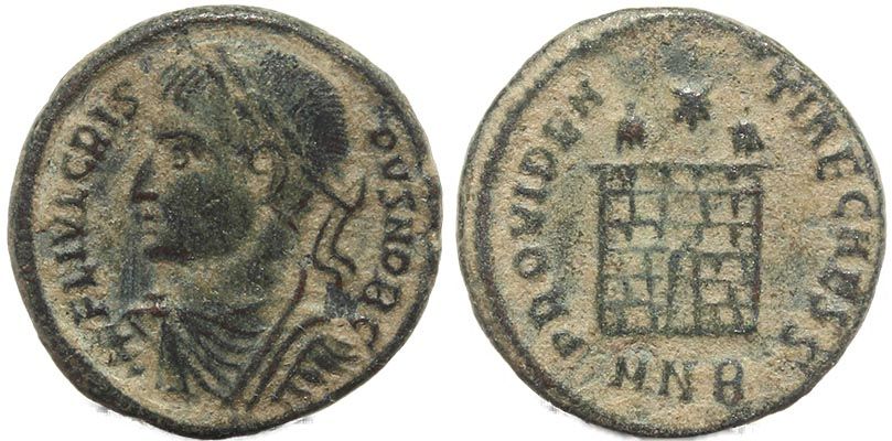 Roman coin of Crispus - PROVIDENTIAE CAESS - Nicomedia – Cerberus ...